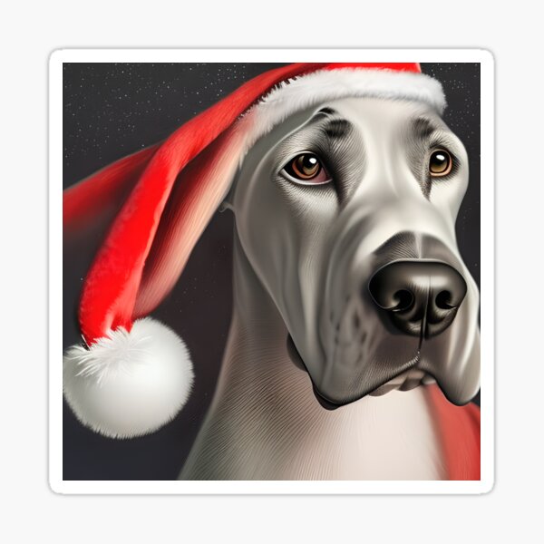 "Christmas Great Dane Wearing A Santa Hat" Sticker for Sale by ...
