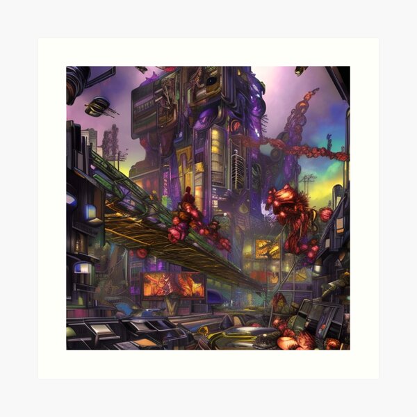 "The Fall Of Cyberpunk City - Exploding Bio Building" Art Print for ...