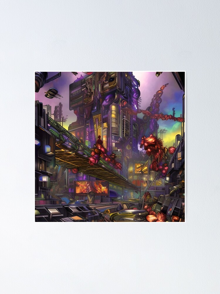 "The Fall Of Cyberpunk City - Exploding Bio Building" Poster for Sale ...