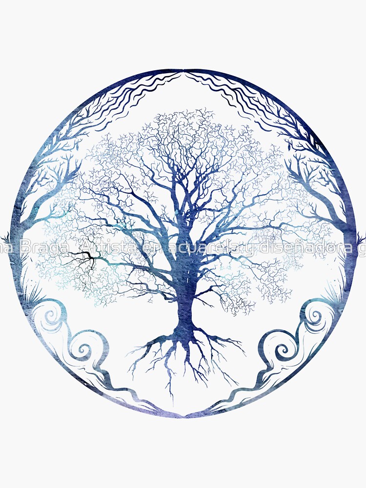 Pegatina «Arbol de la vida color azul en acuarela.» de marinabragart ...