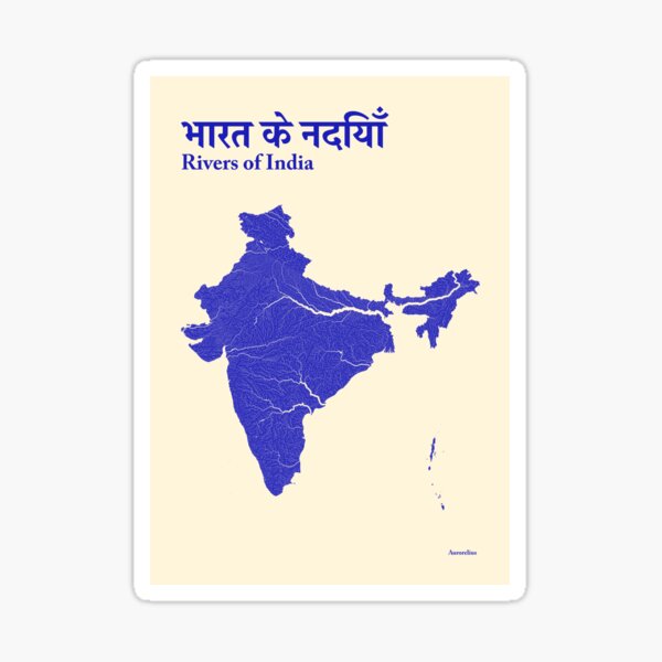 "Map of the rivers of India (blue)" Sticker for Sale by aurorelius ...