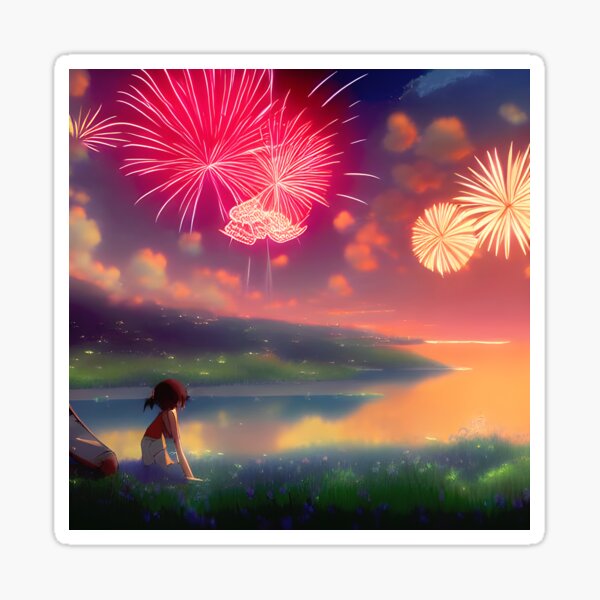 "Japanese summer fireworks" Sticker for Sale by MangetsuArt | Redbubble