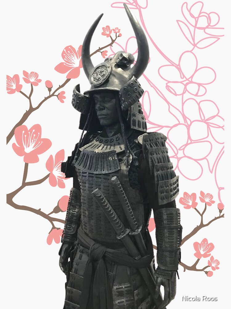 "Obsidian Samurai XXIX (2022) with Cherry Blossoms" Sticker for Sale by ...