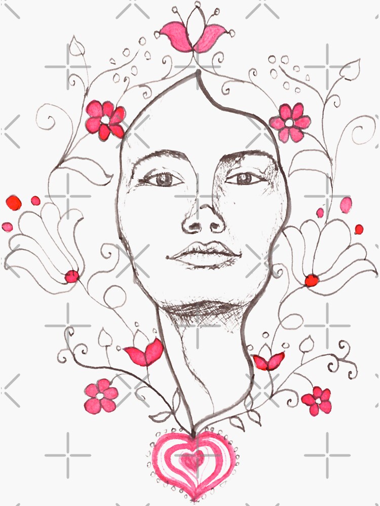 "Girl face with flowers" Sticker for Sale by HulaZsuzsa | Redbubble