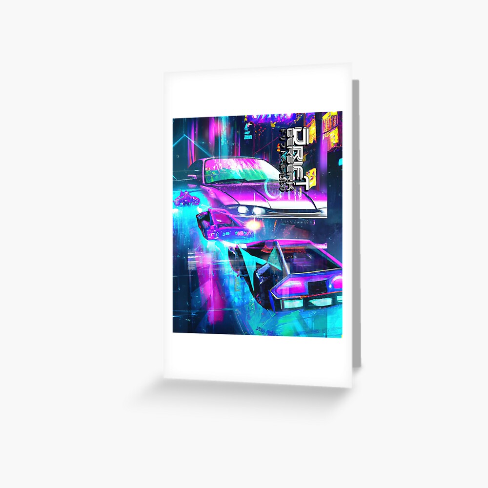 "//Drift-Berserk Design - Neon city racing car No.1" Greeting Card for ...