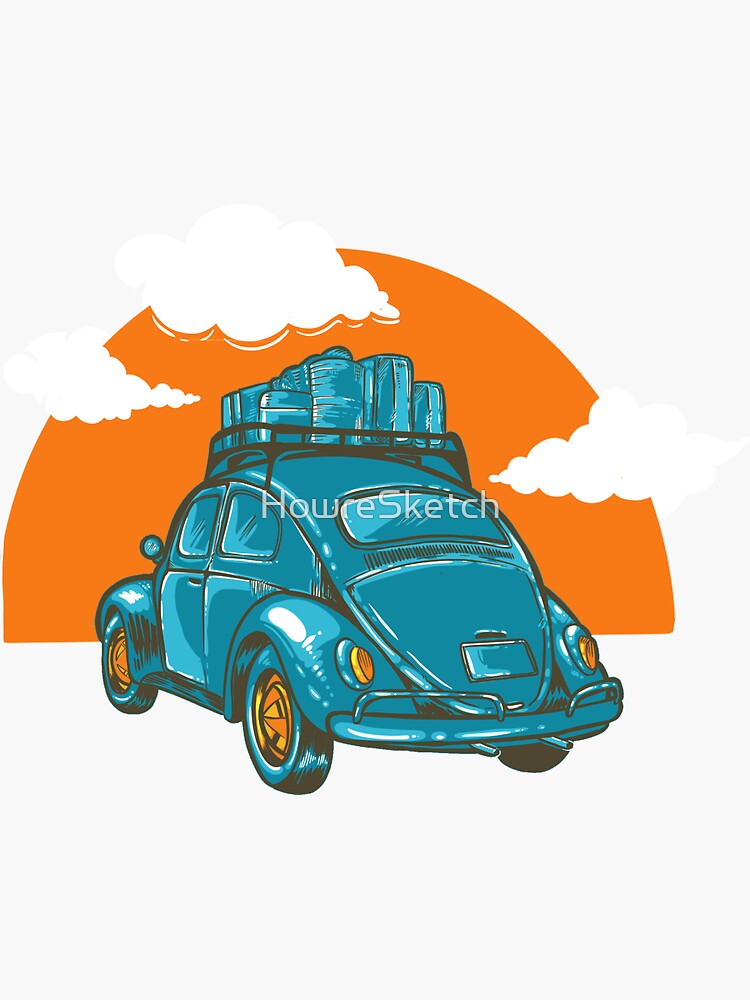 "Blue Old Car With Lugagge " Sticker for Sale by HowreSketch | Redbubble