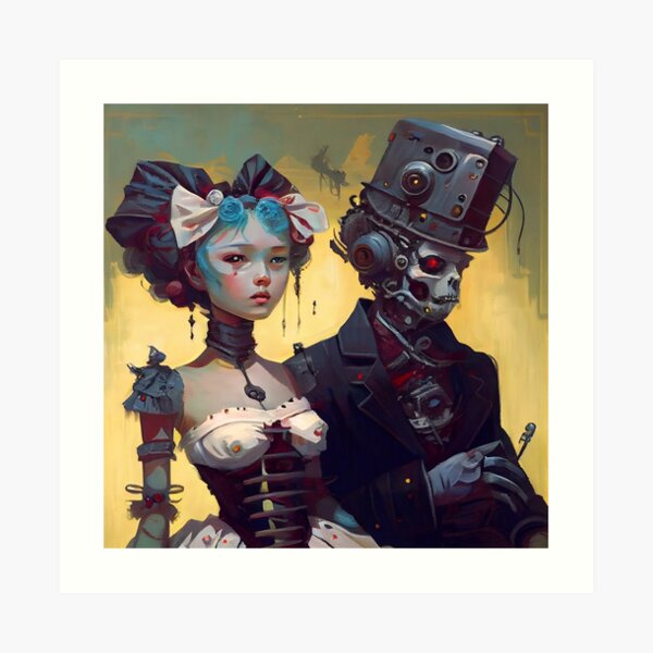 "Gothic Cyberpunk Beautiful Girl and Robot" Art Print for Sale by The ...