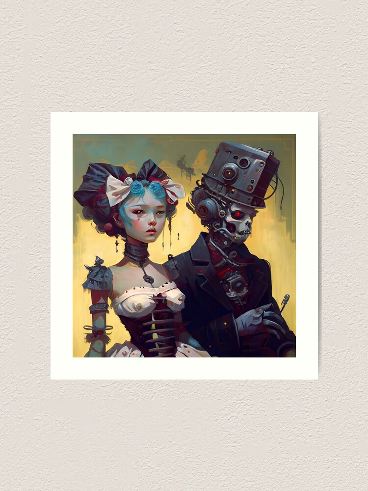 "Gothic Cyberpunk Beautiful Girl and Robot" Art Print for Sale by The ...