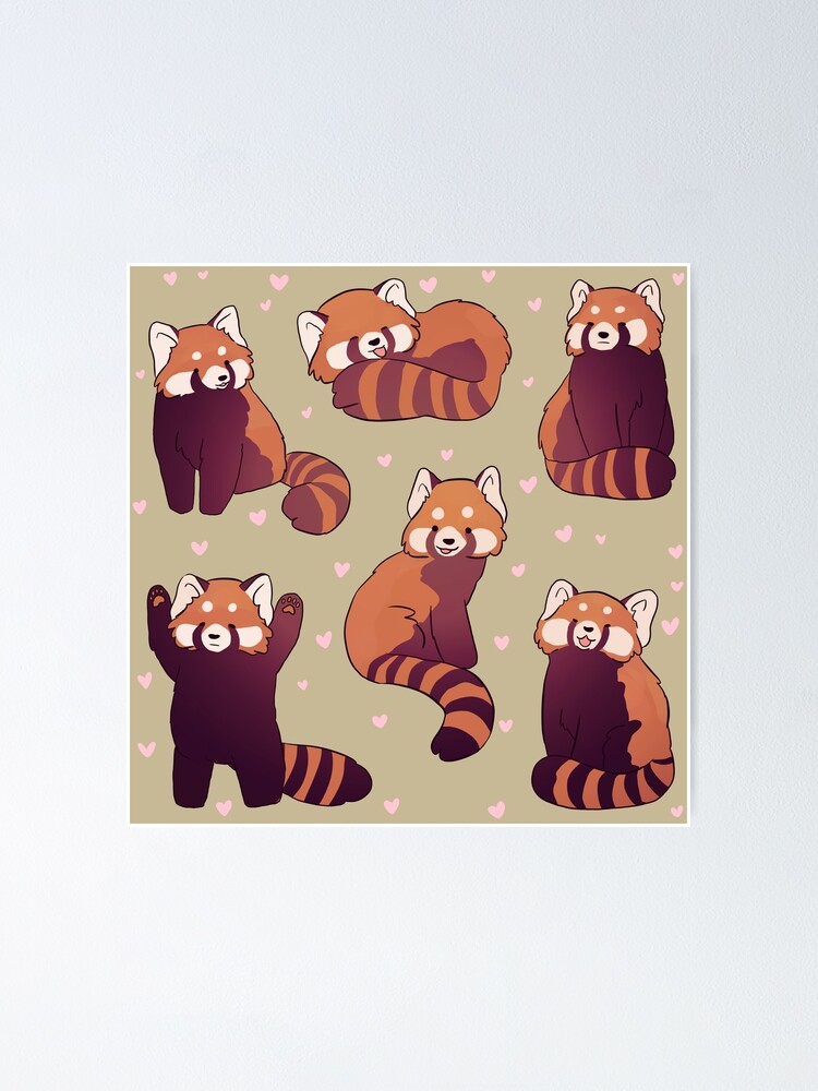 "6 Red panda stickers pack cute illustration " Poster for Sale by ...