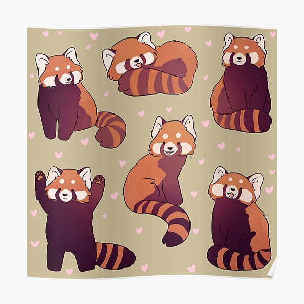 "6 Red panda stickers pack cute illustration " Poster for Sale by ...