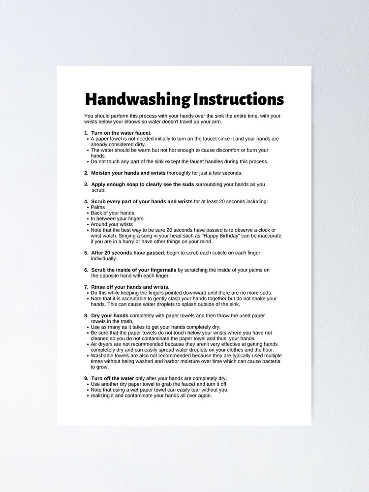 "Handwashing Instructions Step by Step Chart" Poster for Sale by ...