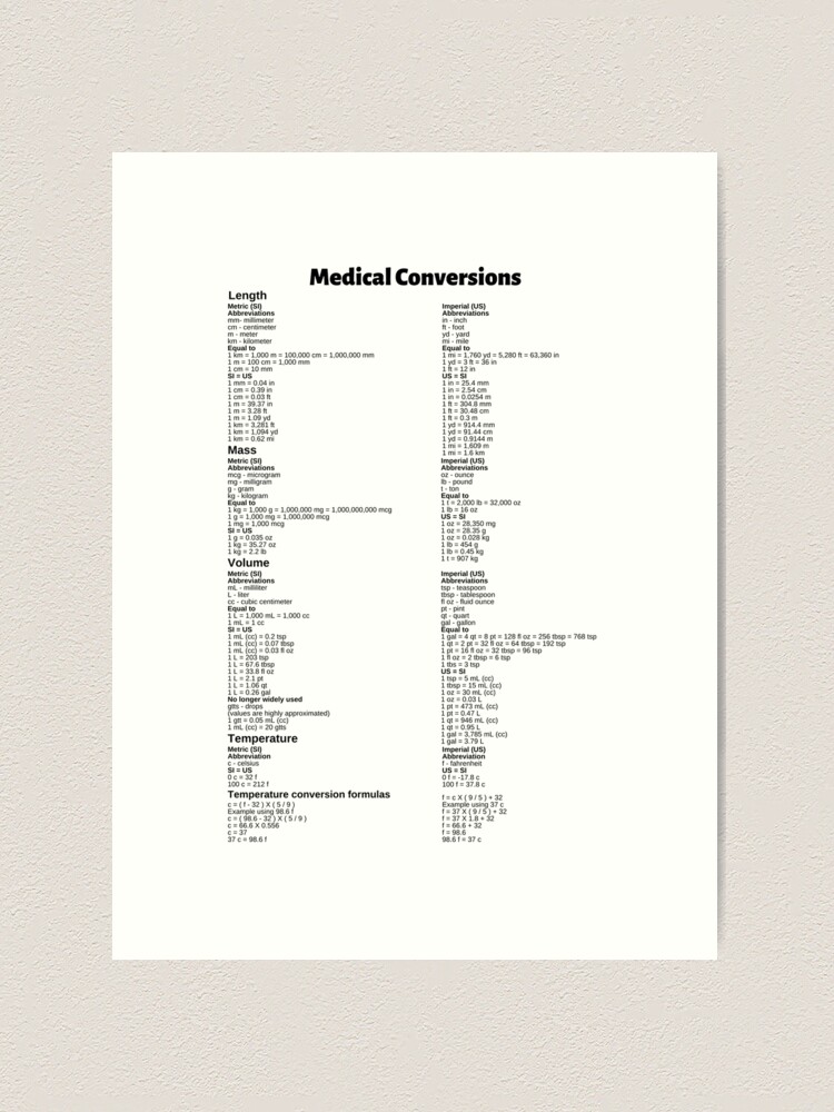 Medical Conversion Charts Printable Neck Size Measurement Guide And