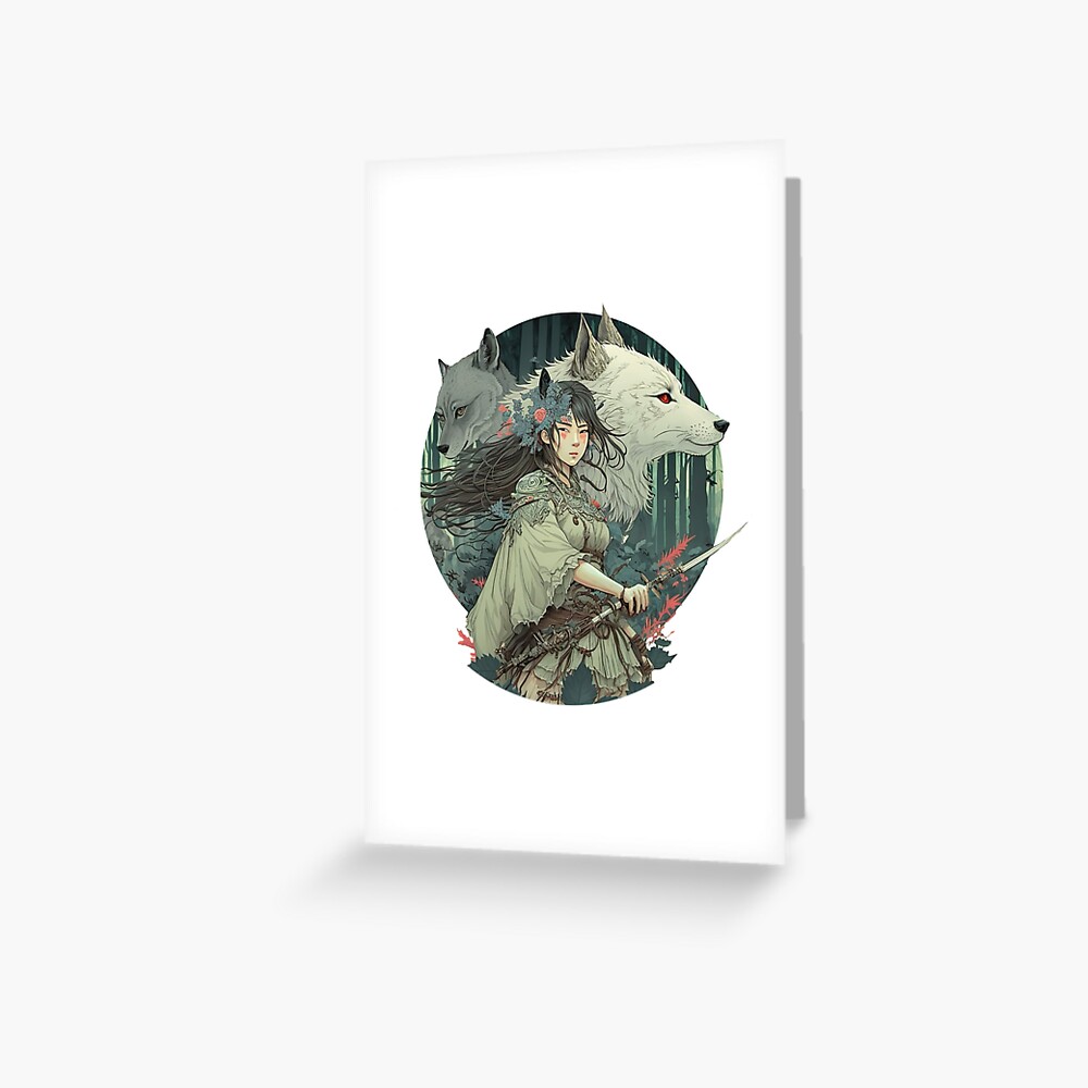 "Princess hunter of the forest with her giant wolves" Greeting Card for ...