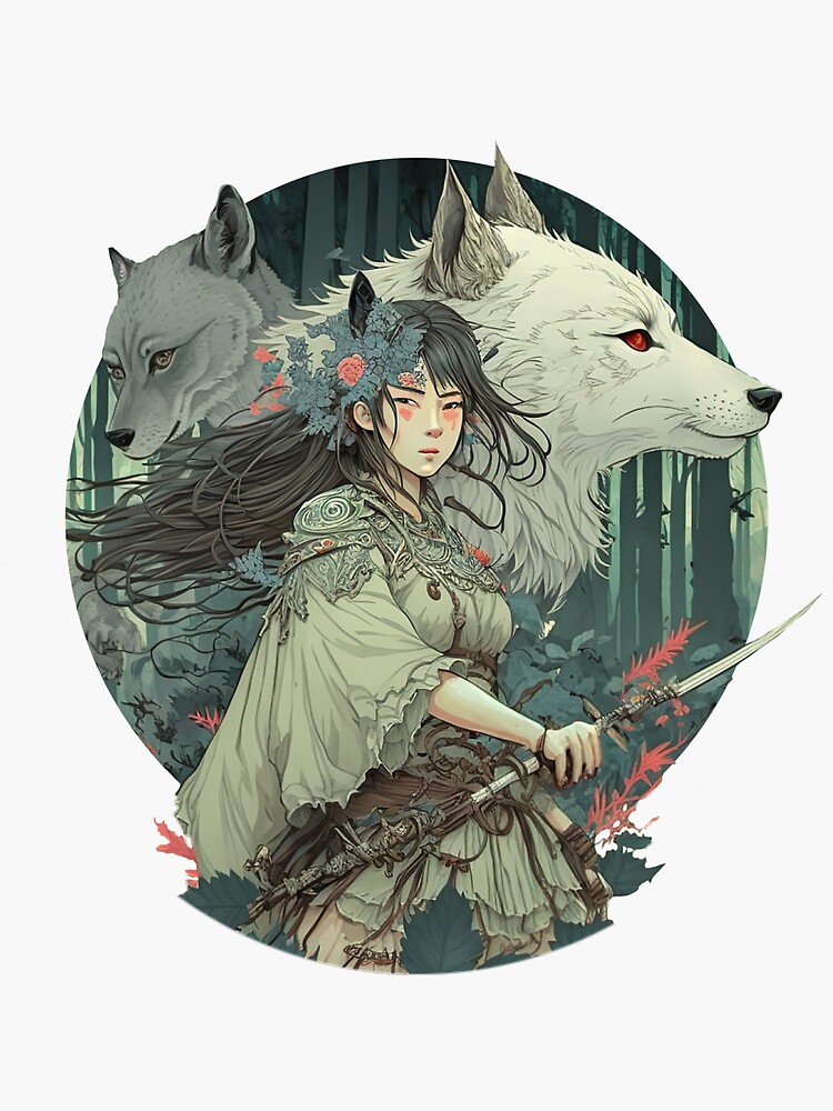 "Princess hunter of the forest with her giant wolves" Sticker for Sale ...
