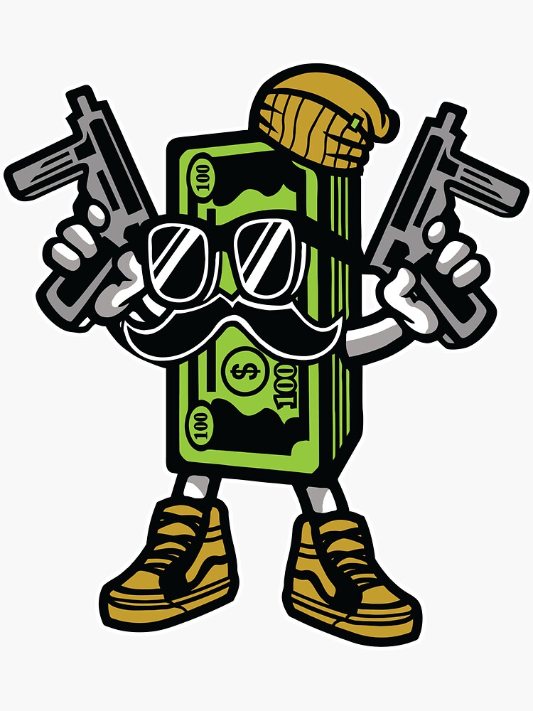 "Gangster Cash Money Cartoon Character" Sticker for Sale by ...