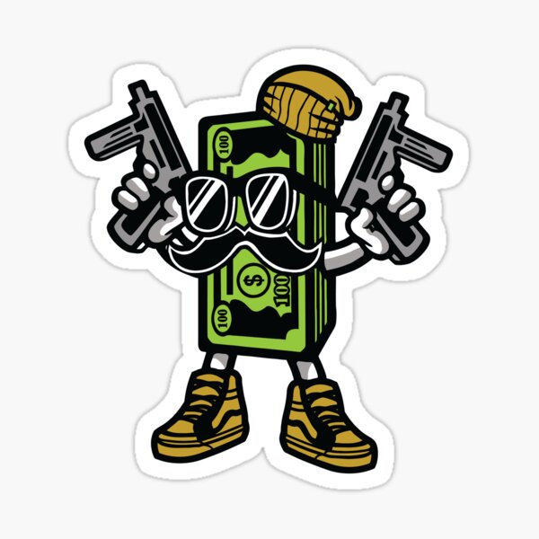 "Gangster Cash Money Cartoon Character" Sticker for Sale by ...