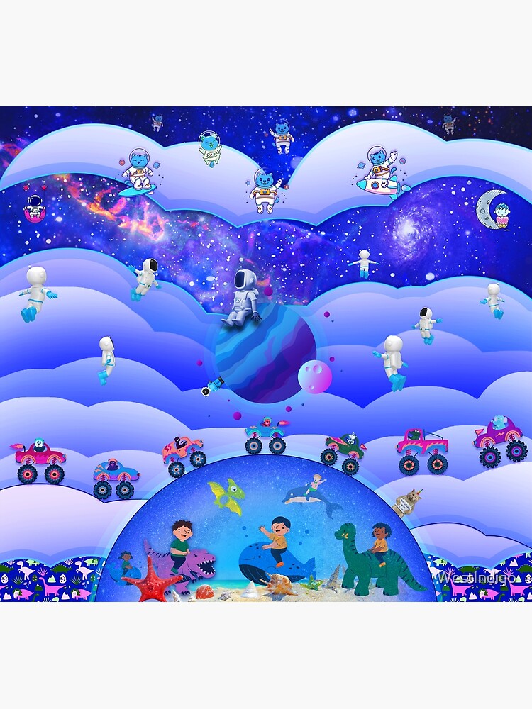 "Blue Starman with Space cats and Dinosaurs" Poster for Sale by ...