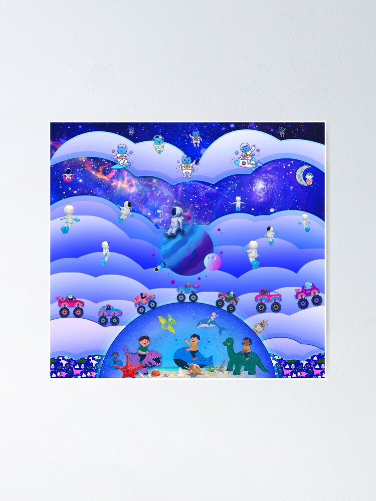 "Blue Starman with Space cats and Dinosaurs" Poster for Sale by ...