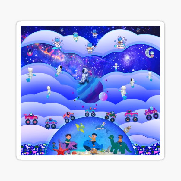 "Blue Starman with Space cats and Dinosaurs" Sticker for Sale by ...