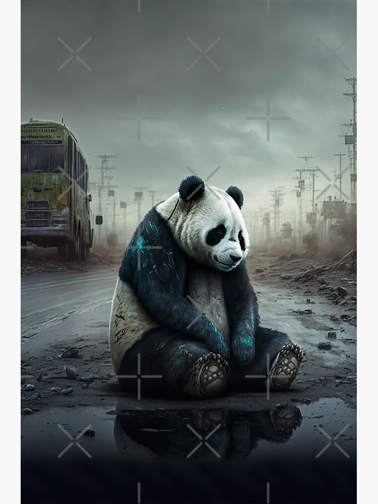"Sad Panda in a Post-Apocalyptic Road (Midjourney AI Design)" Sticker ...