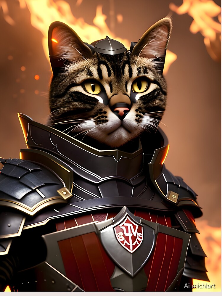 "Cat in Armor - Modern Digital Art" Poster for Sale by Ai-michiart ...