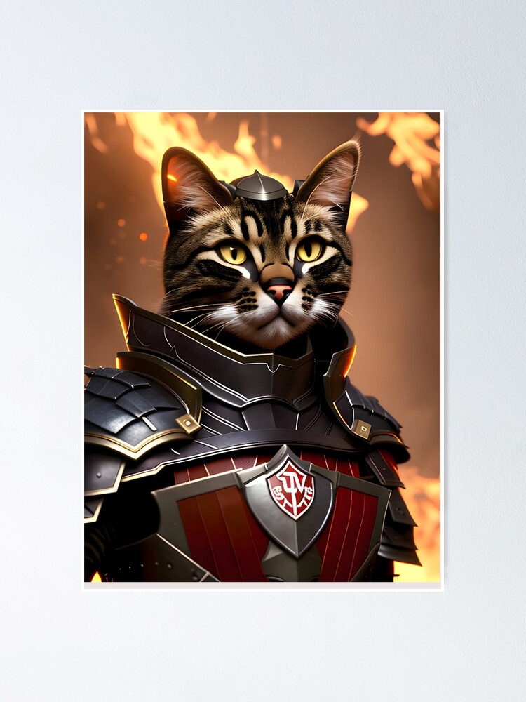 "Cat in Armor - Modern Digital Art" Poster for Sale by Ai-michiart ...