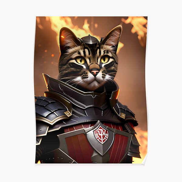 "Cat in Armor - Modern Digital Art" Poster for Sale by Ai-michiart ...
