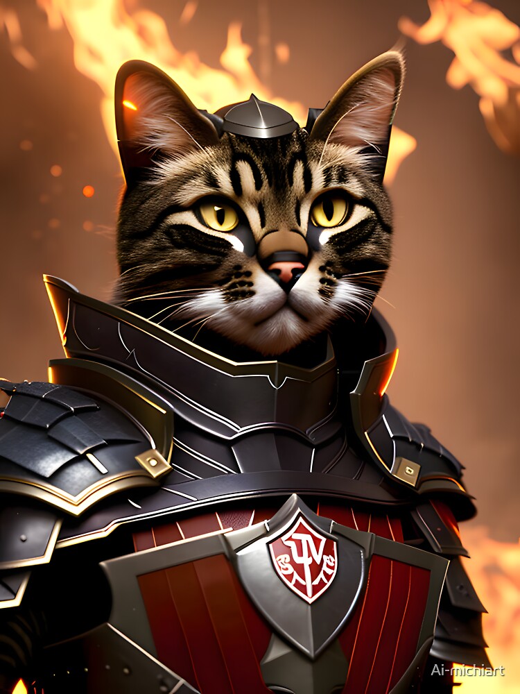 "Cat in Armor - Modern Digital Art" Sticker for Sale by Ai-michiart ...