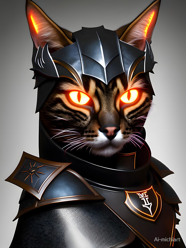 "Cat in Armor - Modern Digital Art" Sticker for Sale by Ai-michiart ...