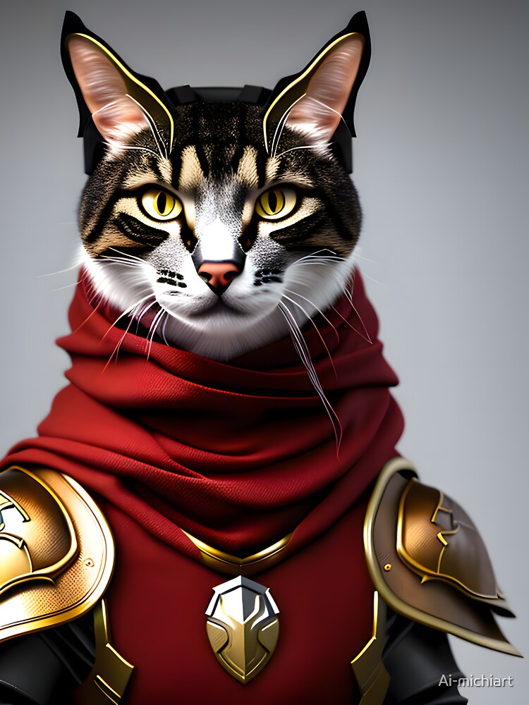 "Cat in Armor - Modern Digital Art" Sticker for Sale by Ai-michiart ...