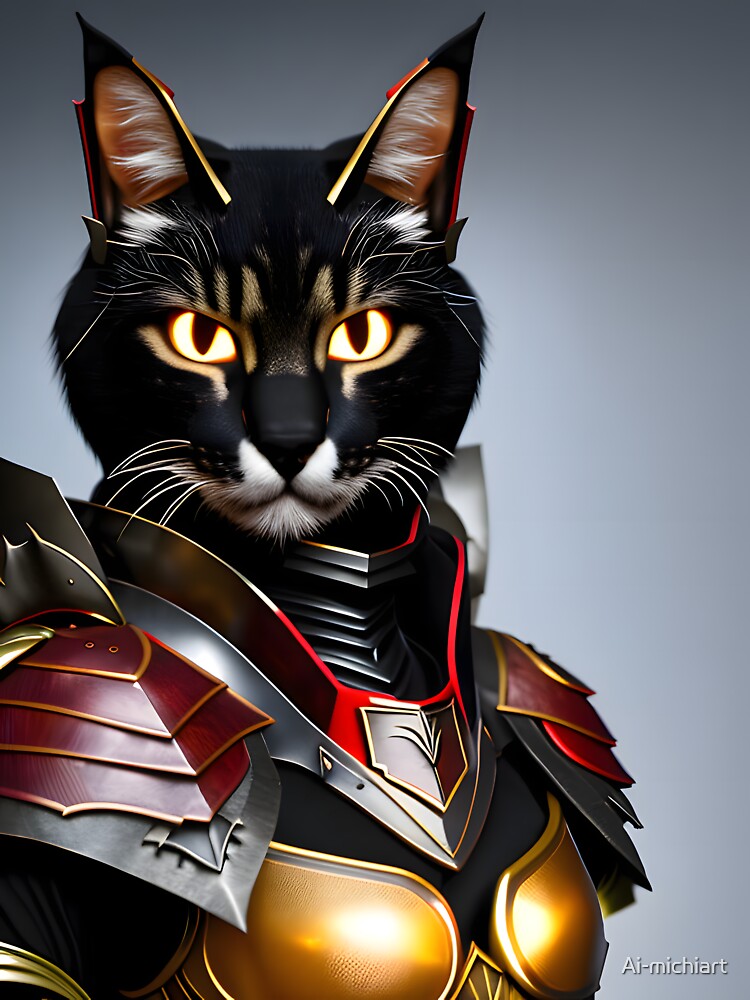 "Cat in Armor - Modern Digital Art" Sticker for Sale by Ai-michiart ...