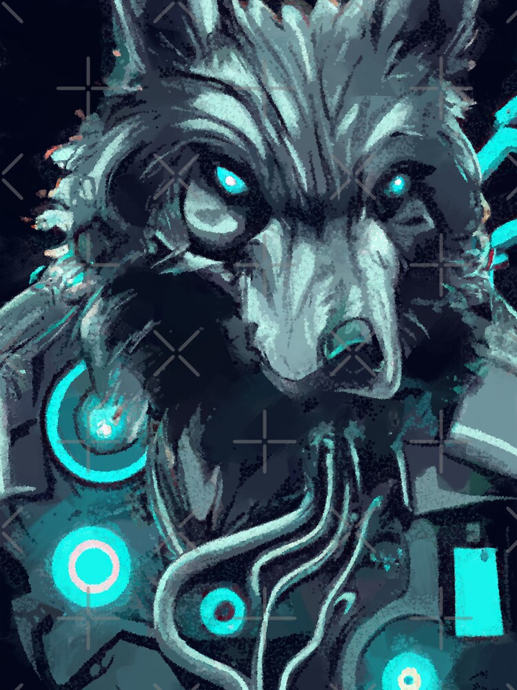 "Blue cyber wolf character " Sticker for Sale by emai-art | Redbubble