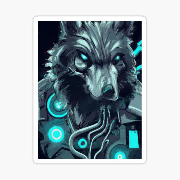 "Blue cyber wolf character " Sticker for Sale by emai-art | Redbubble