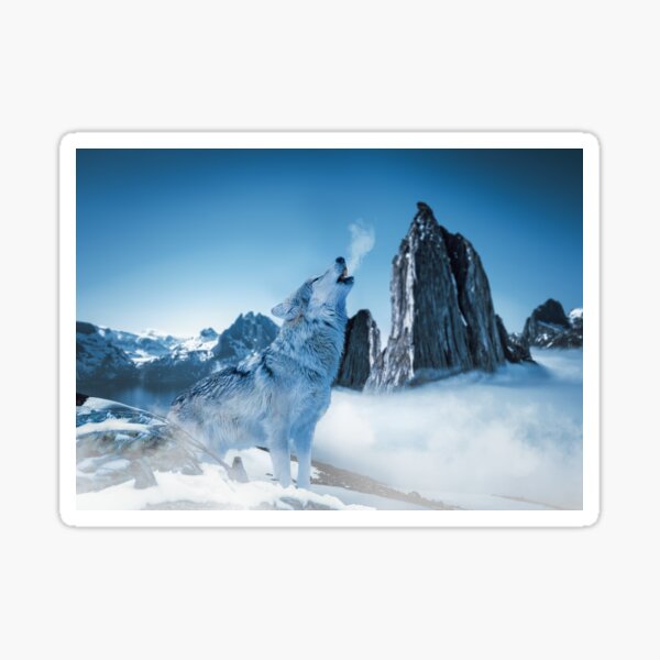 "Wolf Howling on a Snowy Mountain in Winter" Sticker for Sale by ...