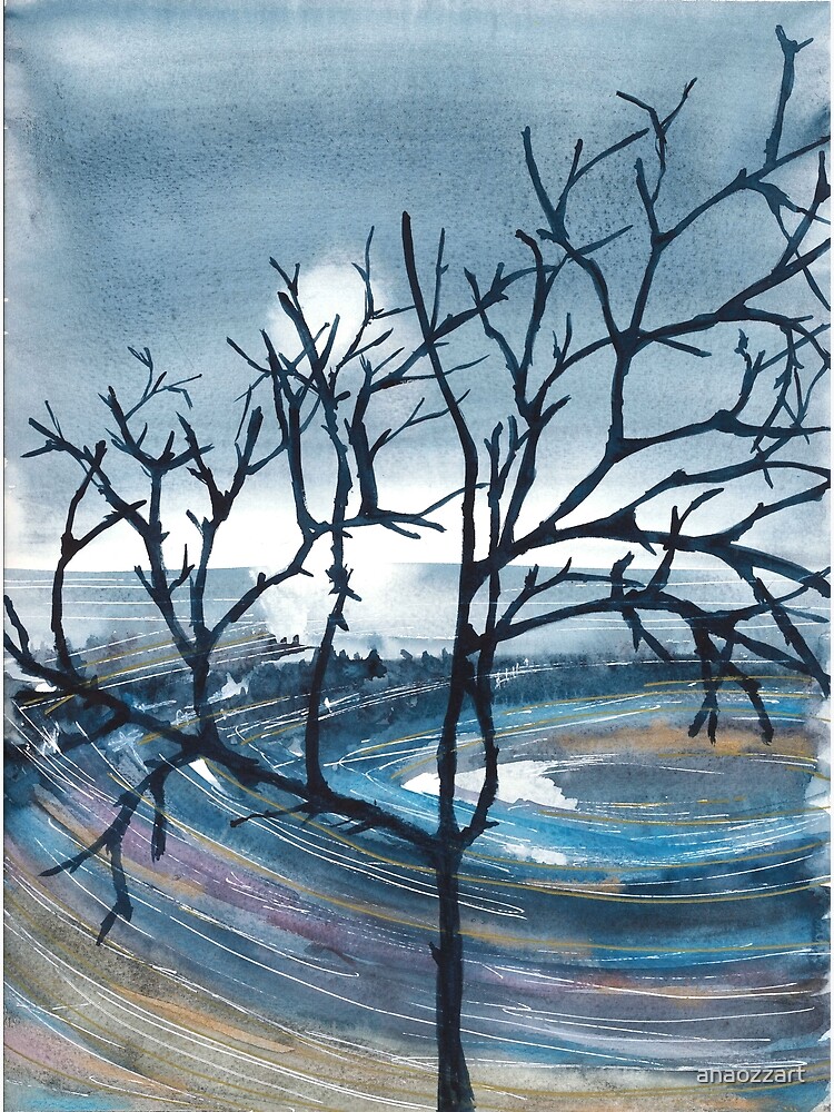 "Beautiful nature landscape, watercolor sunset, tree" Poster for Sale ...
