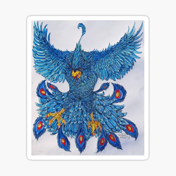 "Blue Flamed Phoenix " Sticker for Sale by daxman13 | Redbubble