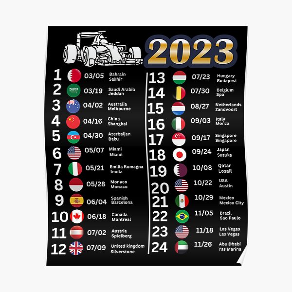 "Formula One Calendar 2023" Poster for Sale by DESIGNBYALWAN | Redbubble