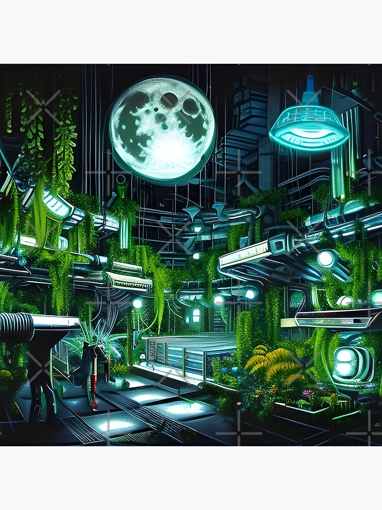 "Cyberpunk City Moon Garden - Main Entrance" Art Print for Sale by ...