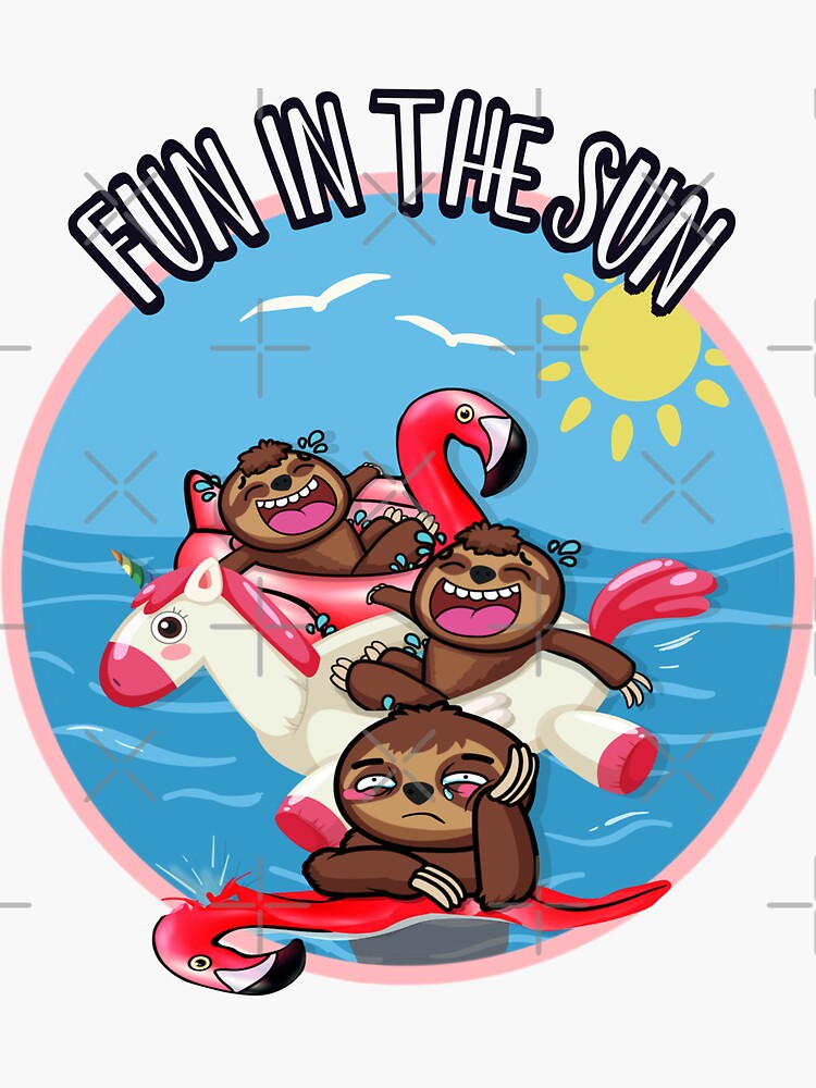 "Fun summer sloths on flamingos and unicorn " Sticker for Sale by ...