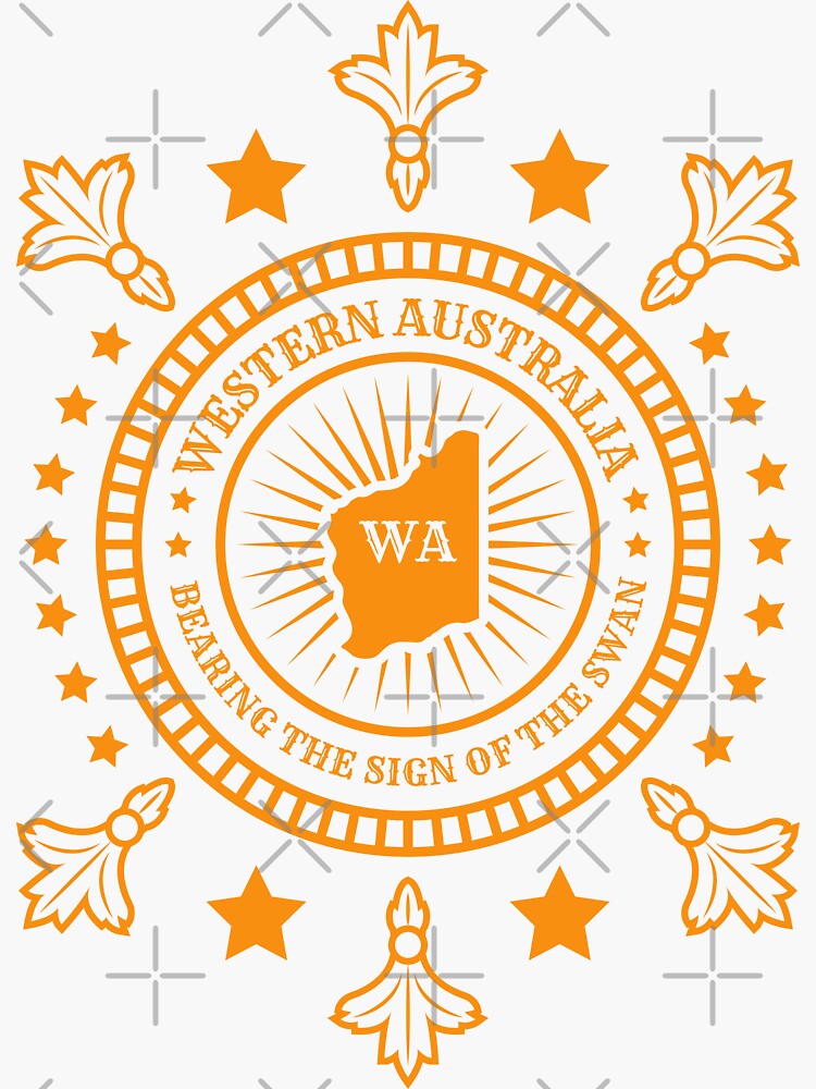 "Western Australia Motto Map - WA Bearing the Sign of the Swan" Sticker ...