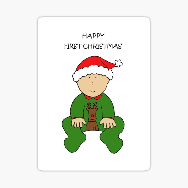 "Happy First Christmas Cute Baby Wearing festive Outfit" Sticker for ...