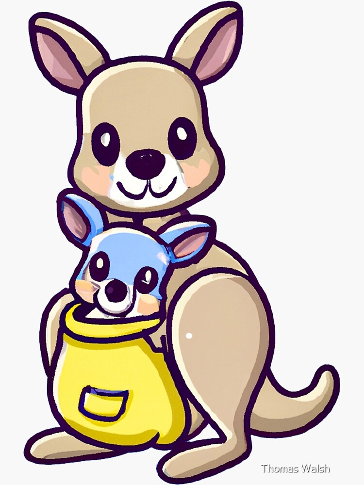 "Cute Kangaroo With a Joey in Its Pouch in Kawaii Style" Sticker for ...