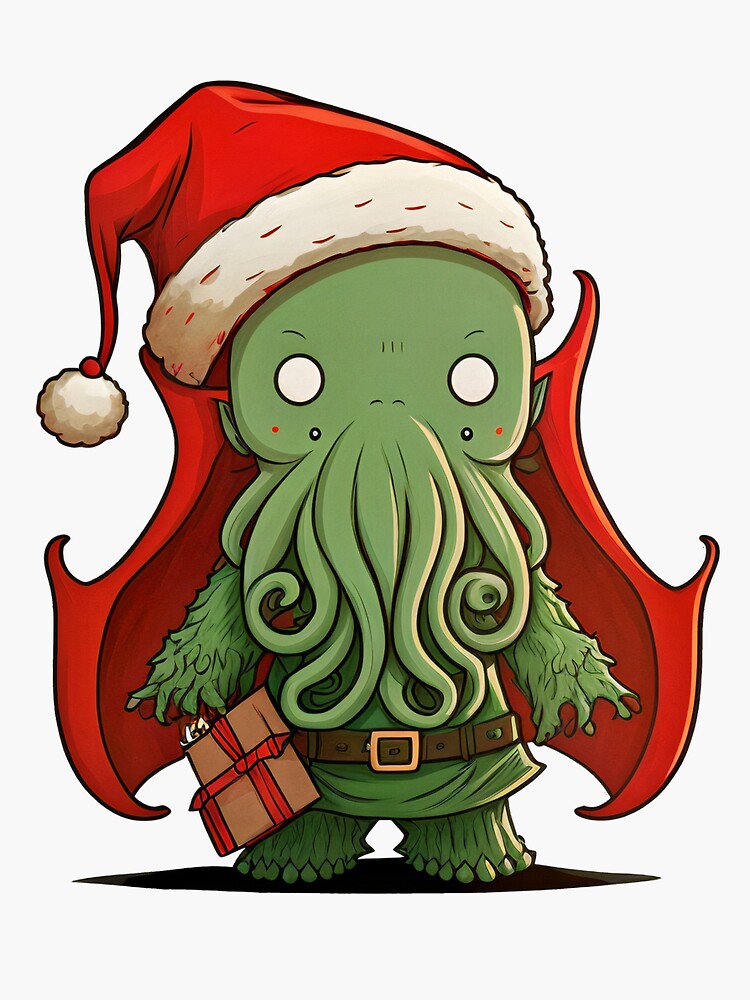 "Cute Santa Cthulhu " Sticker for Sale by MattBodz | Redbubble