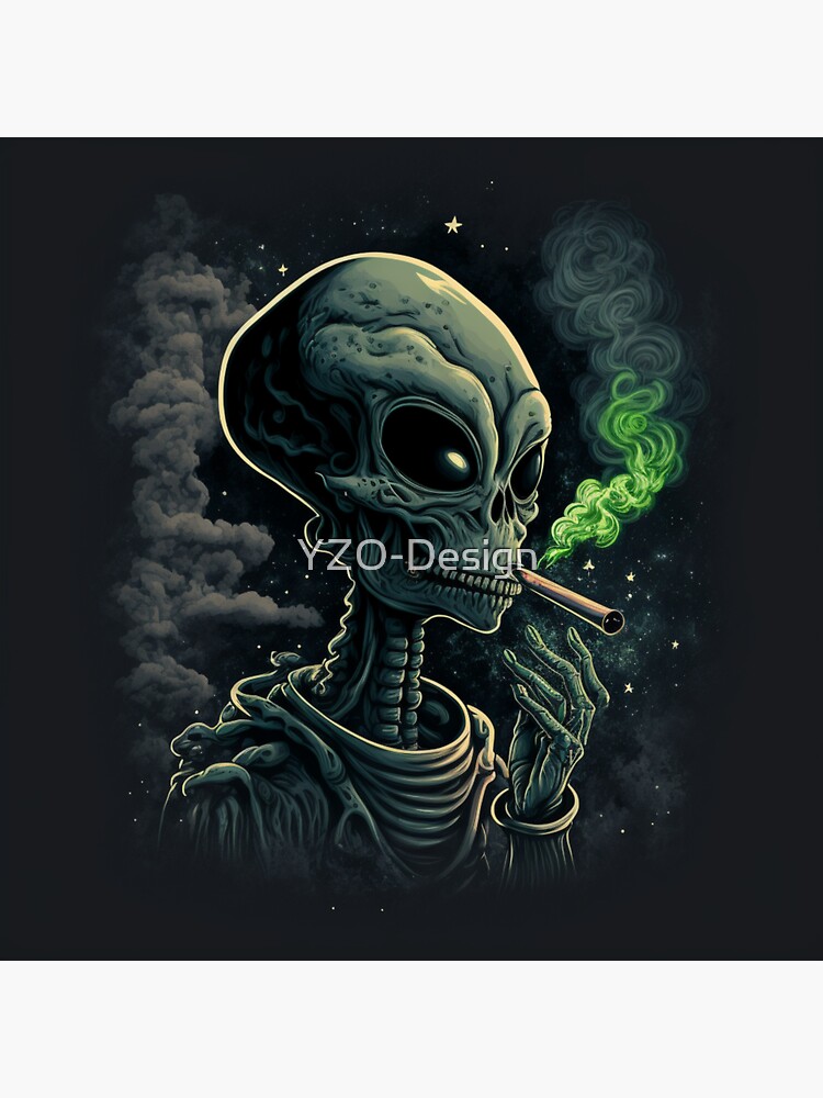 "Alien smoke cigarette, cartoon art" Sticker for Sale by YZO-Design ...