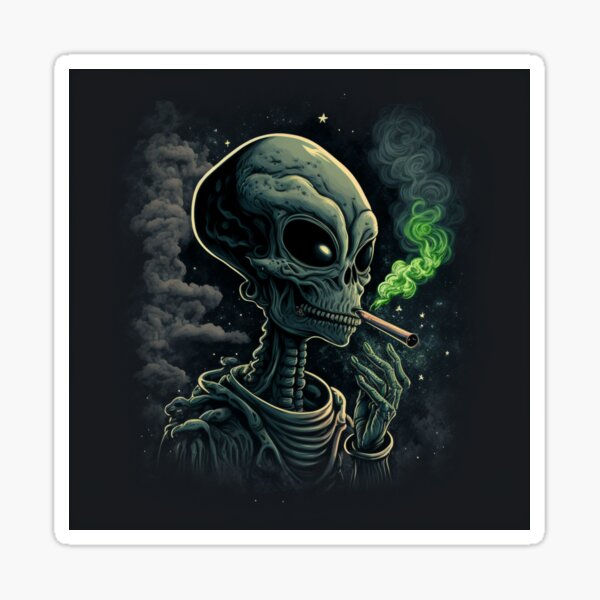 "Alien smoke cigarette, cartoon art" Sticker for Sale by YZO-Design ...
