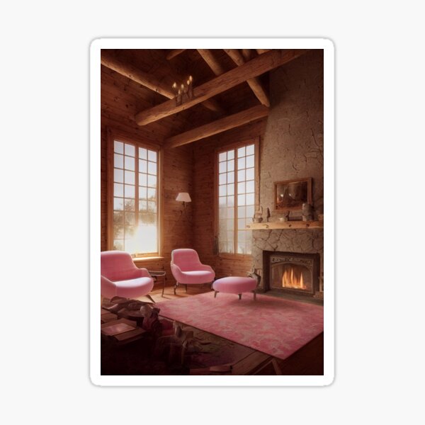 "Cozy Cabin look, Aesthetic, Fireplace, pink, pastel colors, winter" Sticker for Sale by Zaria ...