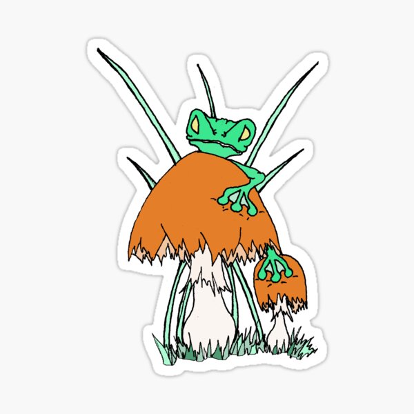 "Neon Frog and Orange Mushroom Sticker" Sticker for Sale by ColorMeInk ...