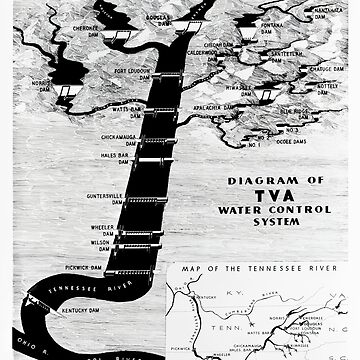 "Vintage Map of Tennessee Valley Authority (TVA) Dam System 1933" Art ...