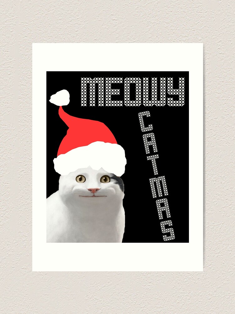 "Cat Face Meme Funny Cat Santa Hat Cat Christmas Meme Meowy Catmas" Art ...