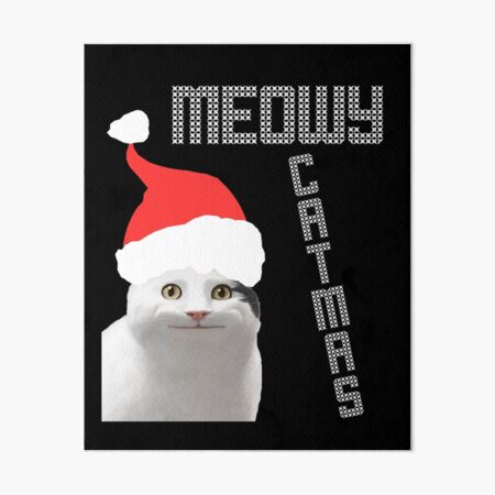 "Cat Face Meme Funny Cat Santa Hat Cat Christmas Meme Meowy Catmas" Art ...